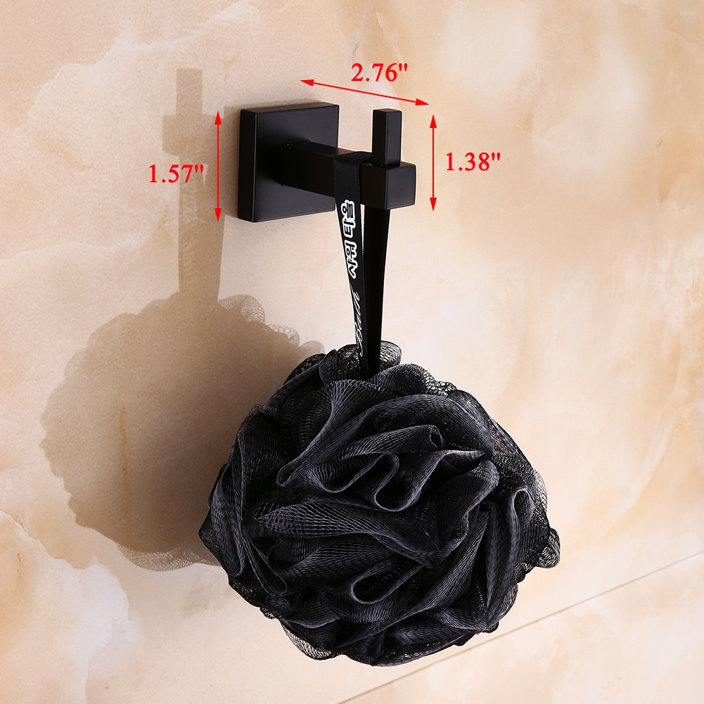 LJLink Single Black Hook Wall Clothes Hook Stainless Steel Heavy Duty Modern Bath Hook for Coat Robe Towel Hat Hanger Home Bathroom Kitchen Bedroom Hotel Toilet Garage, 1 Pack