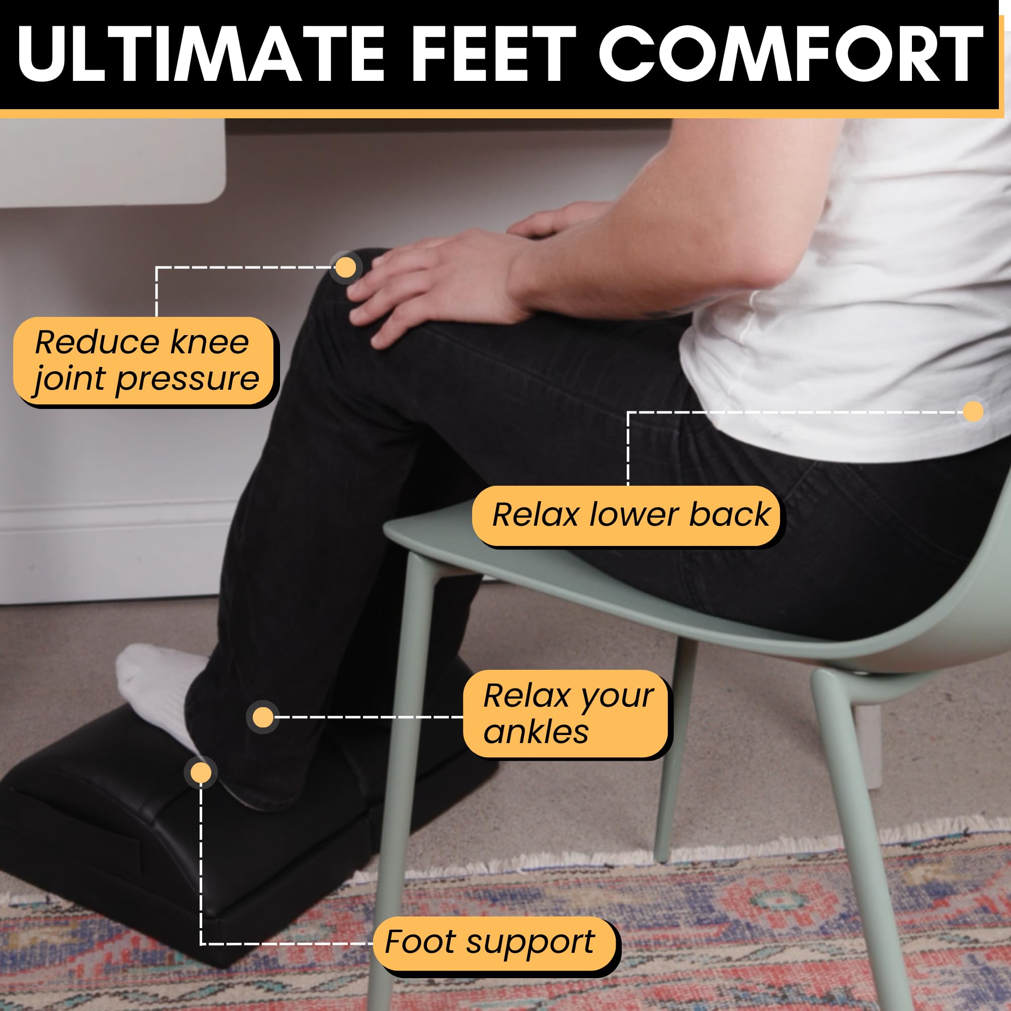 Gadgies Ergonomic Under Desk Foot Rest for Office & Home Use β Splits Into 2 β Adaptable Foot Stool Under Desk with Leather Cover β Dual Height Desk Foot Rest β Relieve Back, Lumbar & Knee Pain