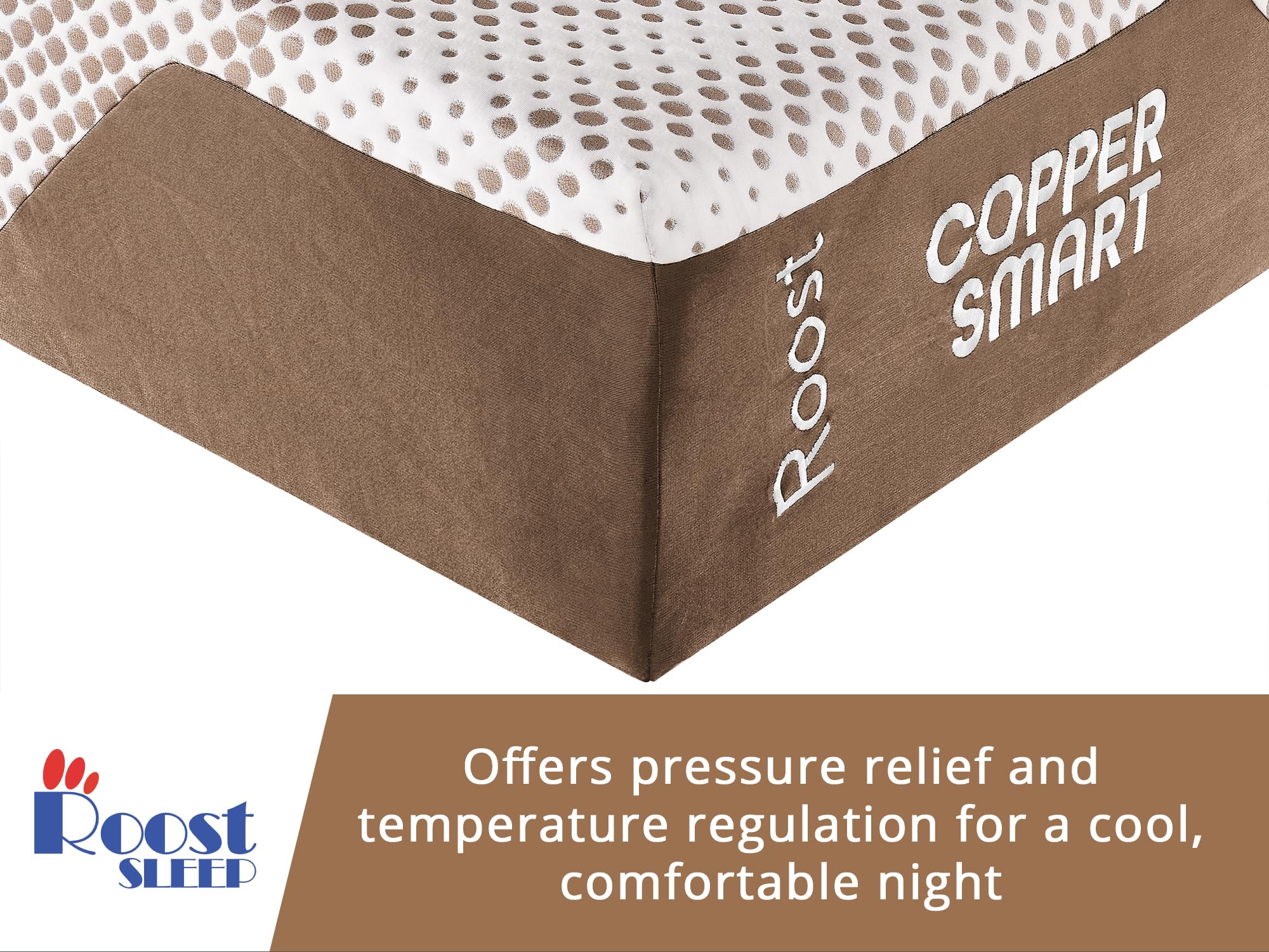 Roost Copper Smart 14-Inch Thermic Gel Memory Foam Mattress with Copper Infused Cover for Cool and Comfortable Sleep, Easy Set Up and Durable Copper Mattress, Full
