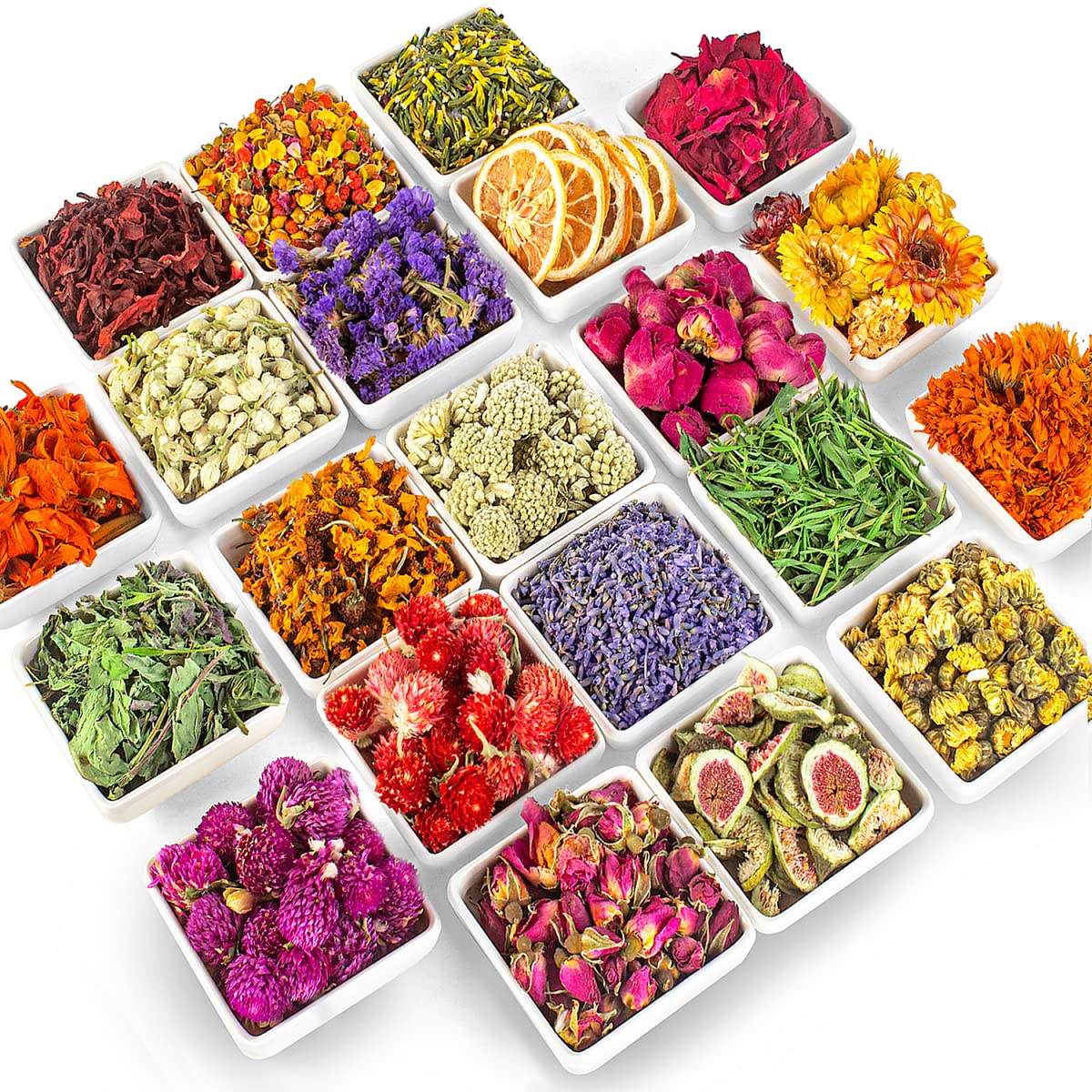 Dried Flowers for Soap Making, 12 Pack Natural Dried Flowers and Herbs Kit for Resin Candle Making Bath, Include Dried Lavender, Rose Petals, Rosebuds, Jasmine, Lemon Slice, Gomphrena Globosa and More
