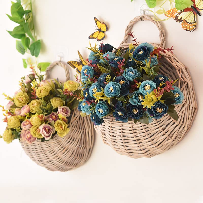Elsjoy Hanging Wicker Basket for Plant, Decorative Wall Hanging Rattan Basket, Wicker Woven Basket Hanging Flower Basket for Front Door, Home, Garden (๐๐ฅ๐๐ง๐ญ ๐๐จ๐ญ ๐๐ง๐๐ฅ๐ฎ๐๐๐)