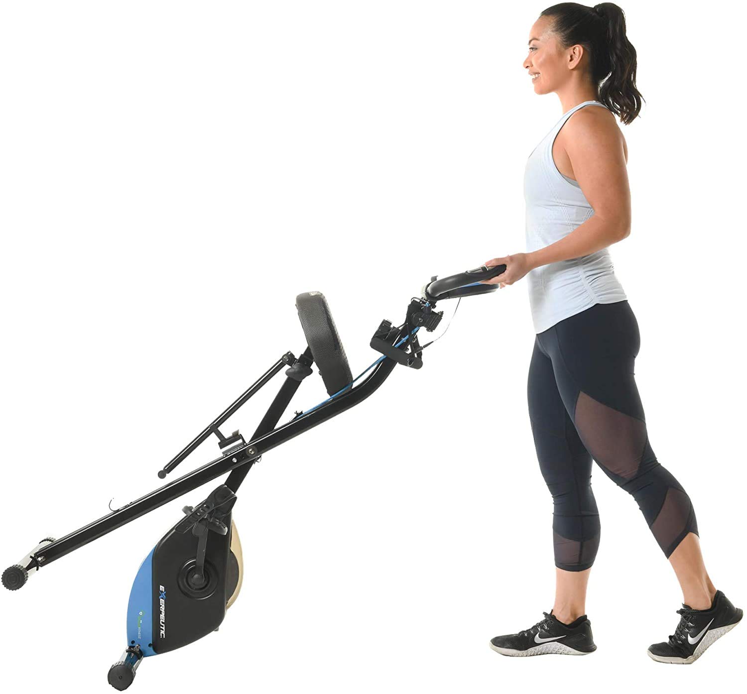 Exerpeutic Bluetooth Smart Foldable Bike with Resistance Bands and Free MyCloudFitness App, Black Folding Bike