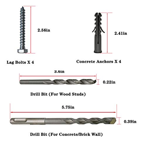 Lag Bolt Kit for Mounting TV Bracket Into Wood Or Concrete - Includes Heavy Duty Bolts, Fischer Concrete Anchors and 2 Drill Bits