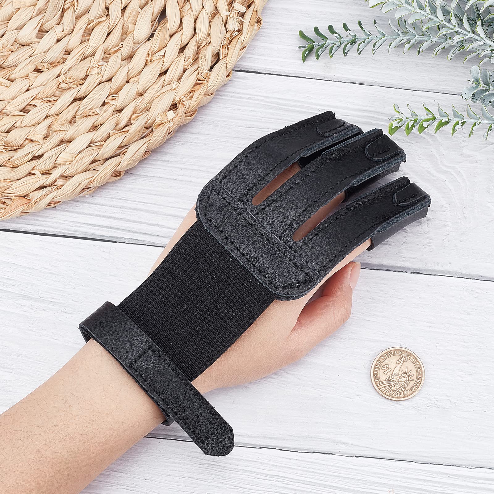 GORGECRAFT 3 Finger Archery Glove Cow Leather Protective Gloves Black Archery Shooting Glove Finger Tab Accessories for Men Women Shooting Hunting Targeting Recurve Compound Bow Guard
