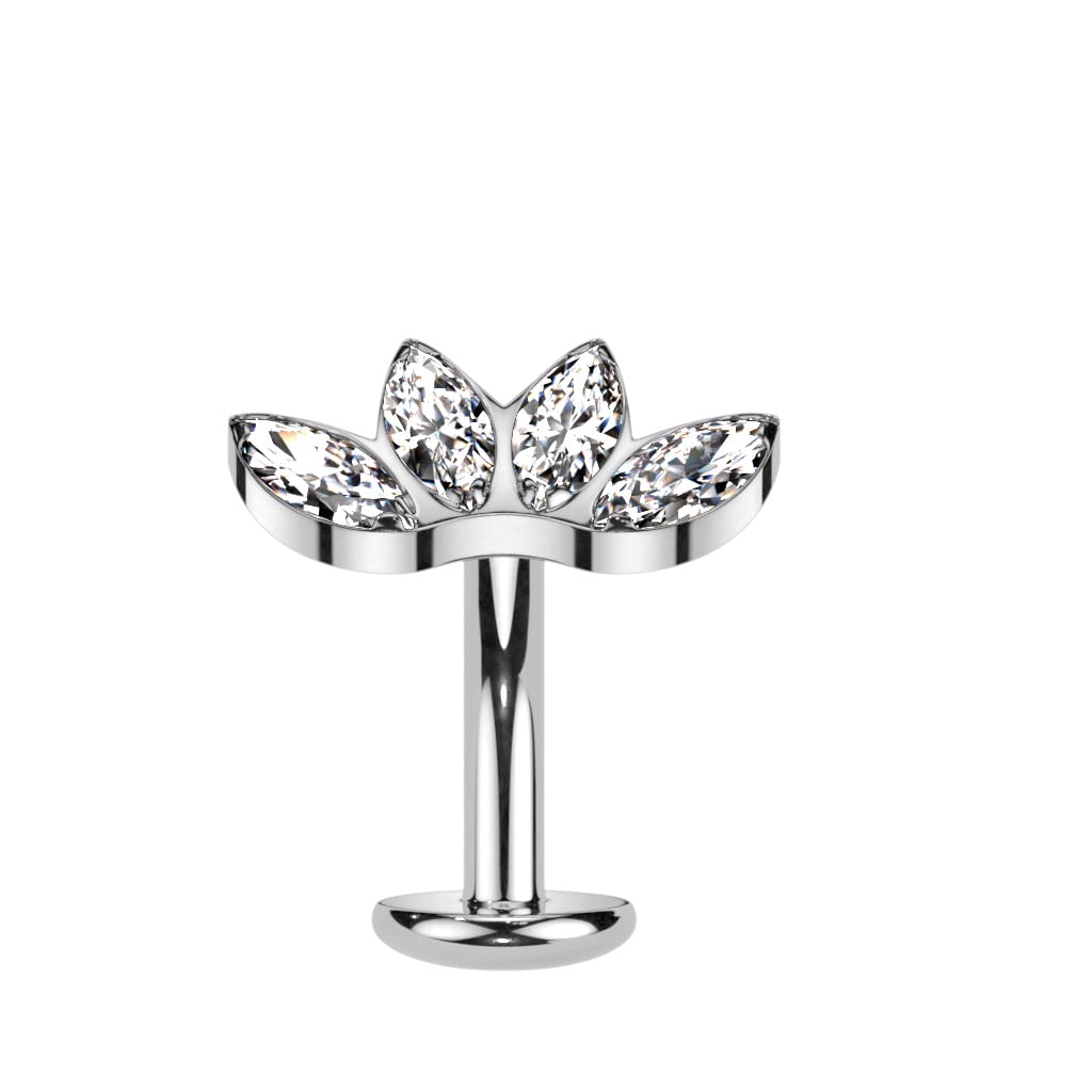 Dynamique Implant Grade Titanium Threadless Convex Base Floating Belly Ring With 4 Marquise CZ Fan Top (Sold Per Piece)