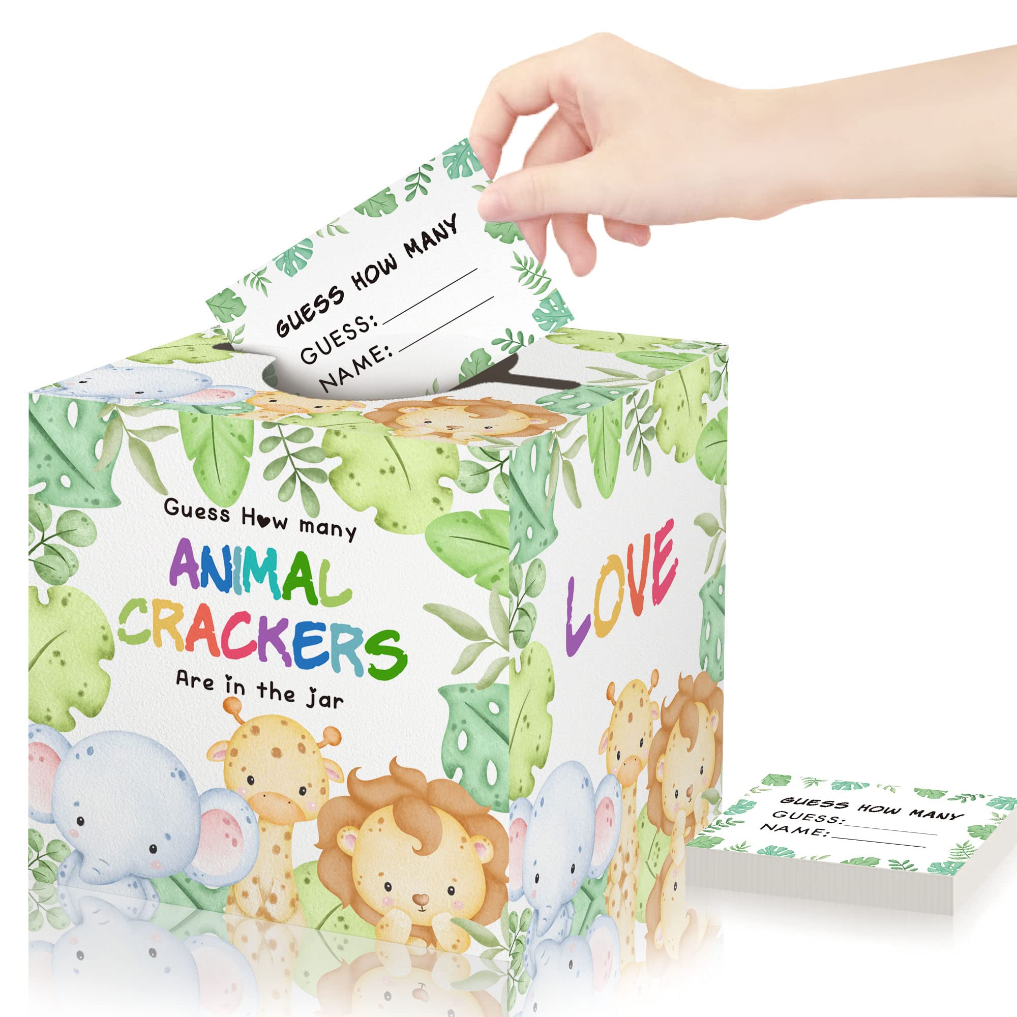 Guess How Many Animal Crackers are in the Jar with Box, 50 Guess how Many Game Cards for Baby Shower, Special Shower Game Ideas, Baby Shower Decorations for Boy and Girl