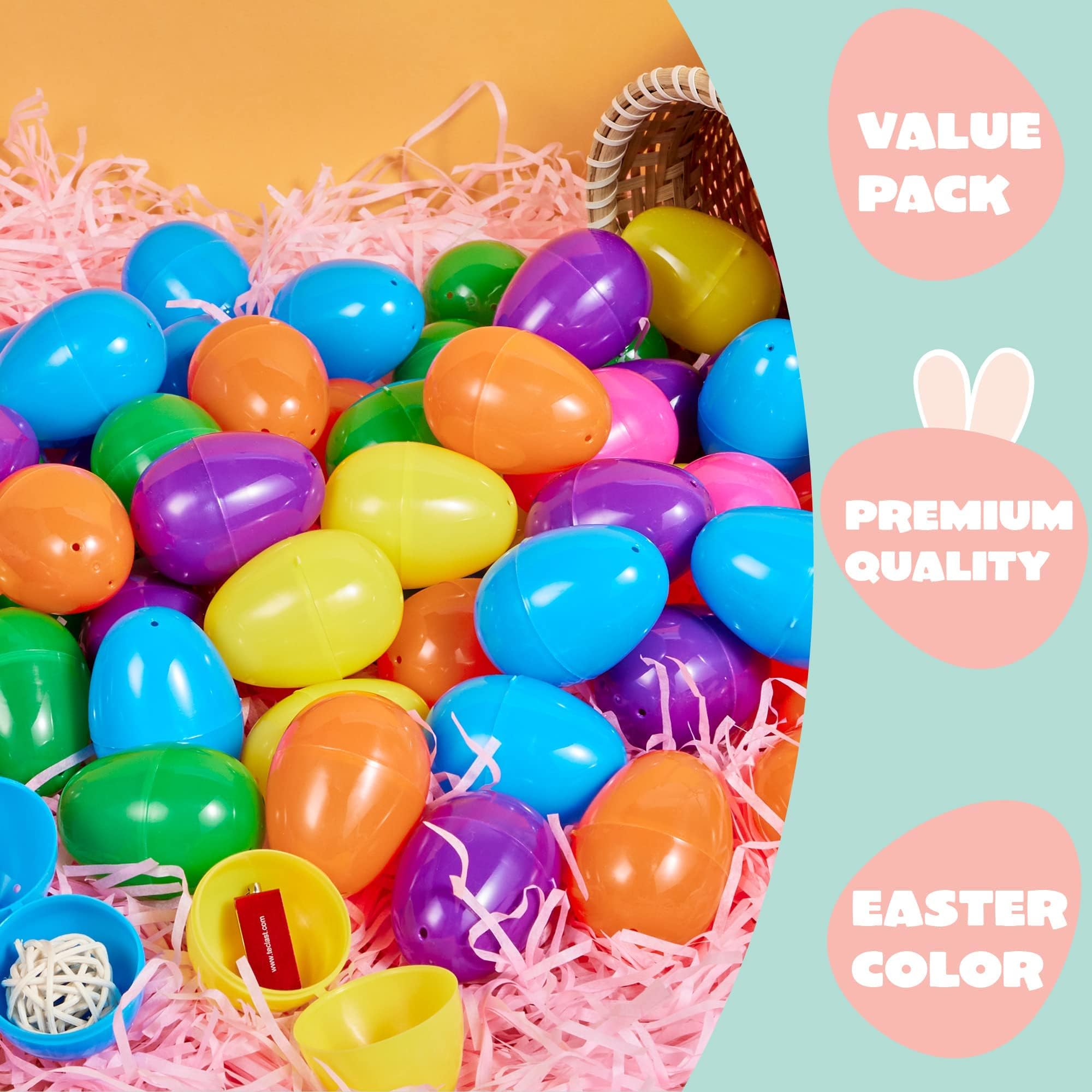 JOYIN 1000 PCS 2.3" Plastic Easter Eggs, Empty Easter Eggs Fillable, Colorful Bright Plastic Eggs Bulks for Easter Hunt, Filling Treats, Party Favor, Easter Basket Stuffers, Classroom Prize Supplies