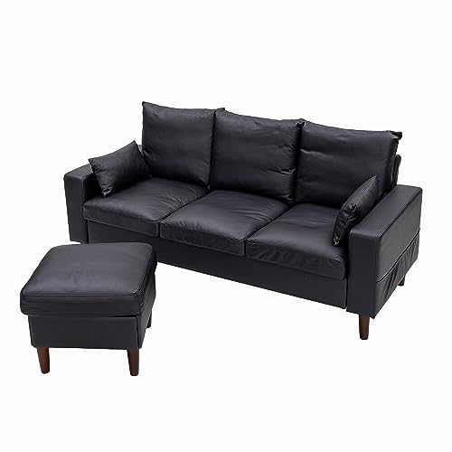 Panana Reversible Sectional Sofa Couch for Small Apartment L Shape Sofa Couch 3-seat Sectional Corner Couch, Black Leathaire