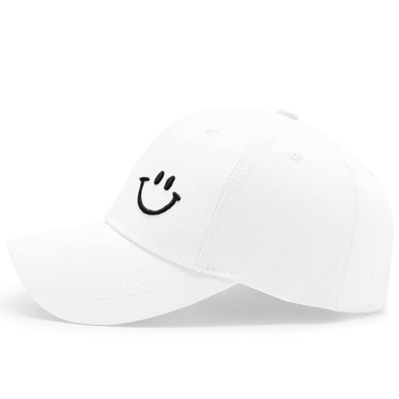 GEGEEN DOMOG Smiley Face Hat Trucker Hats Adjustable Smile Baseball Cap Summer Preppy Y2k Hat for Women Men (Embroidery-White)