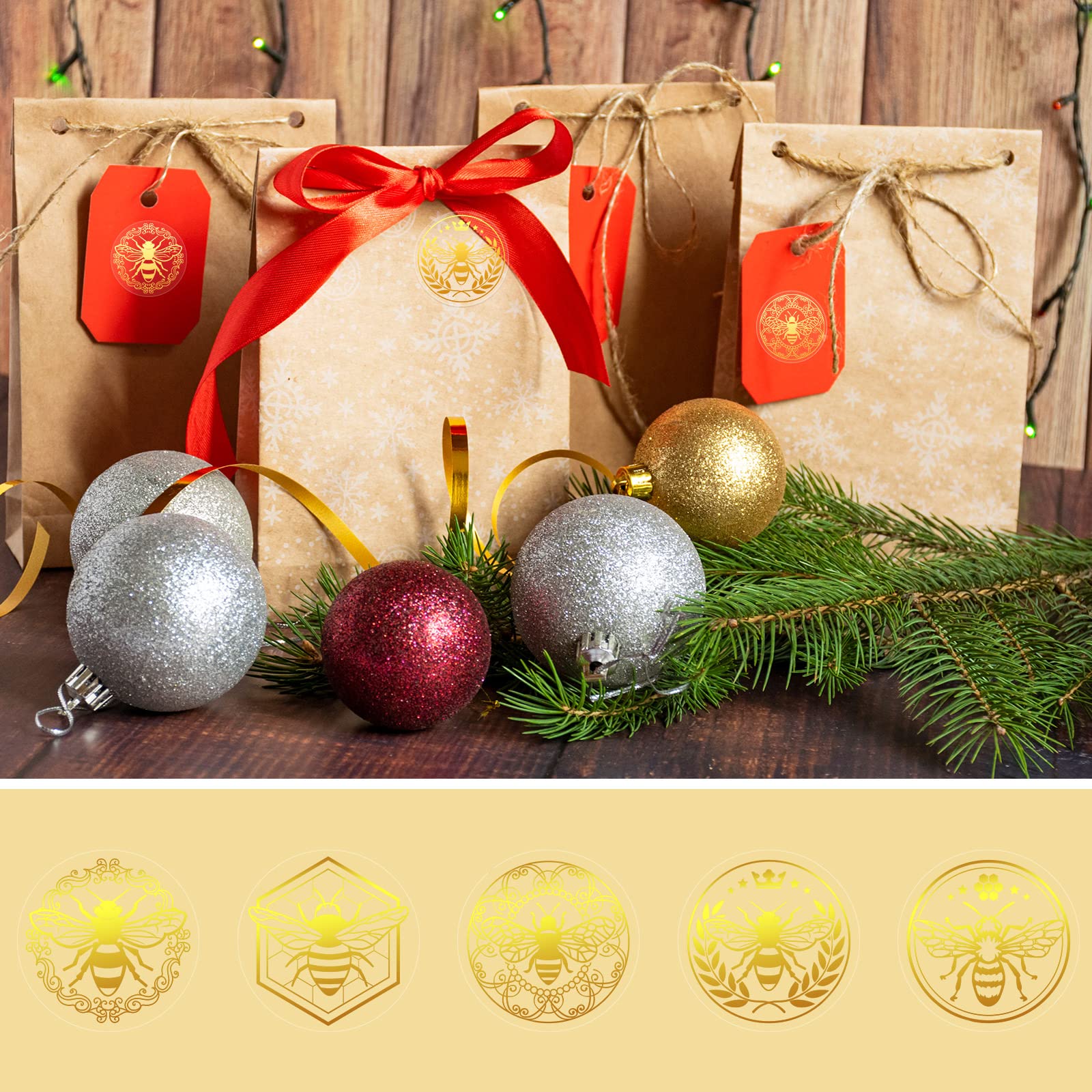 Gueevin 400 Pcs Bee Gold Foil Stickers Gold Envelope Seal Stickers Clear Envelope Seals Self Adhesive Stickers for Greeting Invitation Thanksgiving Christmas Birthday Wedding Party Gift Wrapping