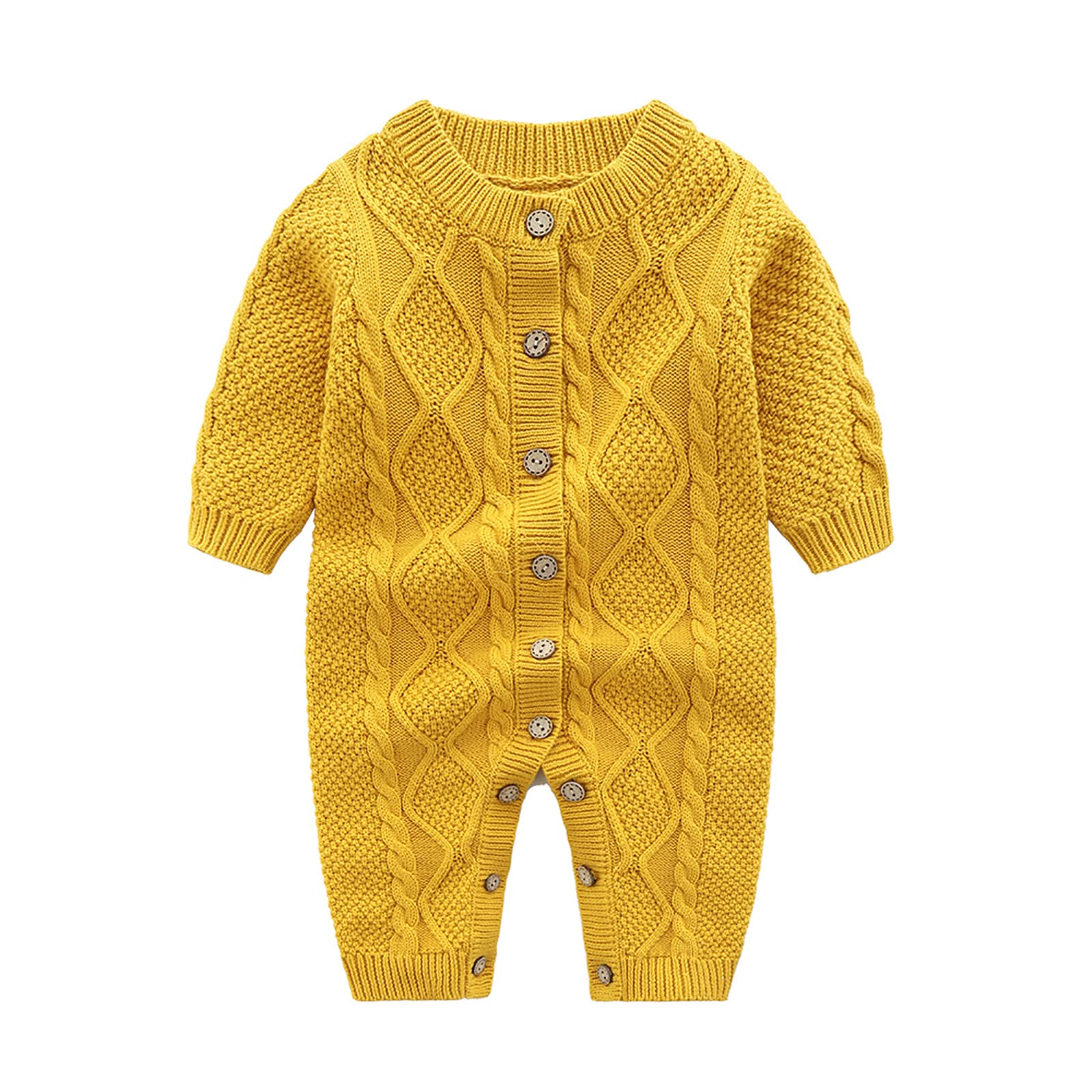IADOER Baby Newborn Boy Knitted Sweater Romper Cotton Longsleeve Outfit with Kids Winter Warm Hats Set(Yellow 0-3M