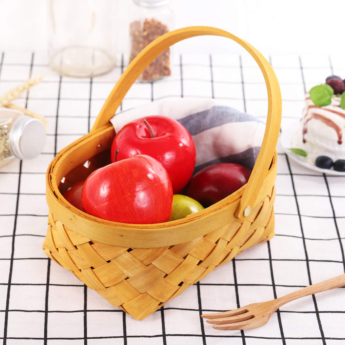 Rattan Storage Container Wooden Woven Basket with Handle Storage Basket Portable Storage Container
