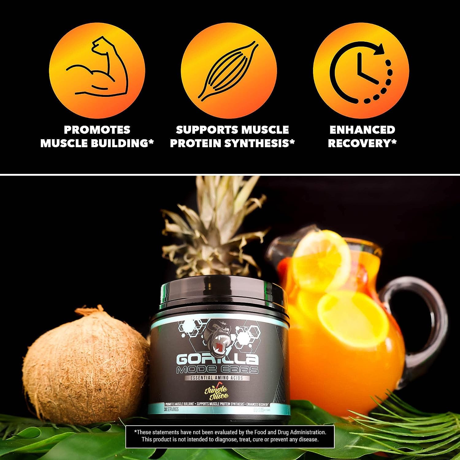Gorilla Mode EAAs - Essential Amino Acids to Support Muscle Building, Enhanced Recovery, and Protein Synthesis/Use Before, During, or After Your Workout / 492 Grams (Lemon Lime)