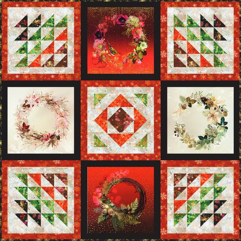 Quilt Kit - Festive Panels - 54" X 54" Festive Beauty Wreath Block Quilt - Top & Binding