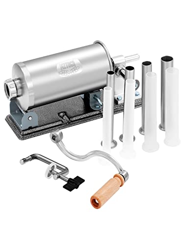 MZTOGR Sausage Stuffer - Stainless Steel Homemade Manual Sausage Maker Horizontal Meat Filling Kitchen Machine, Packed 8 Stuffing Tubes (2.5LBS)