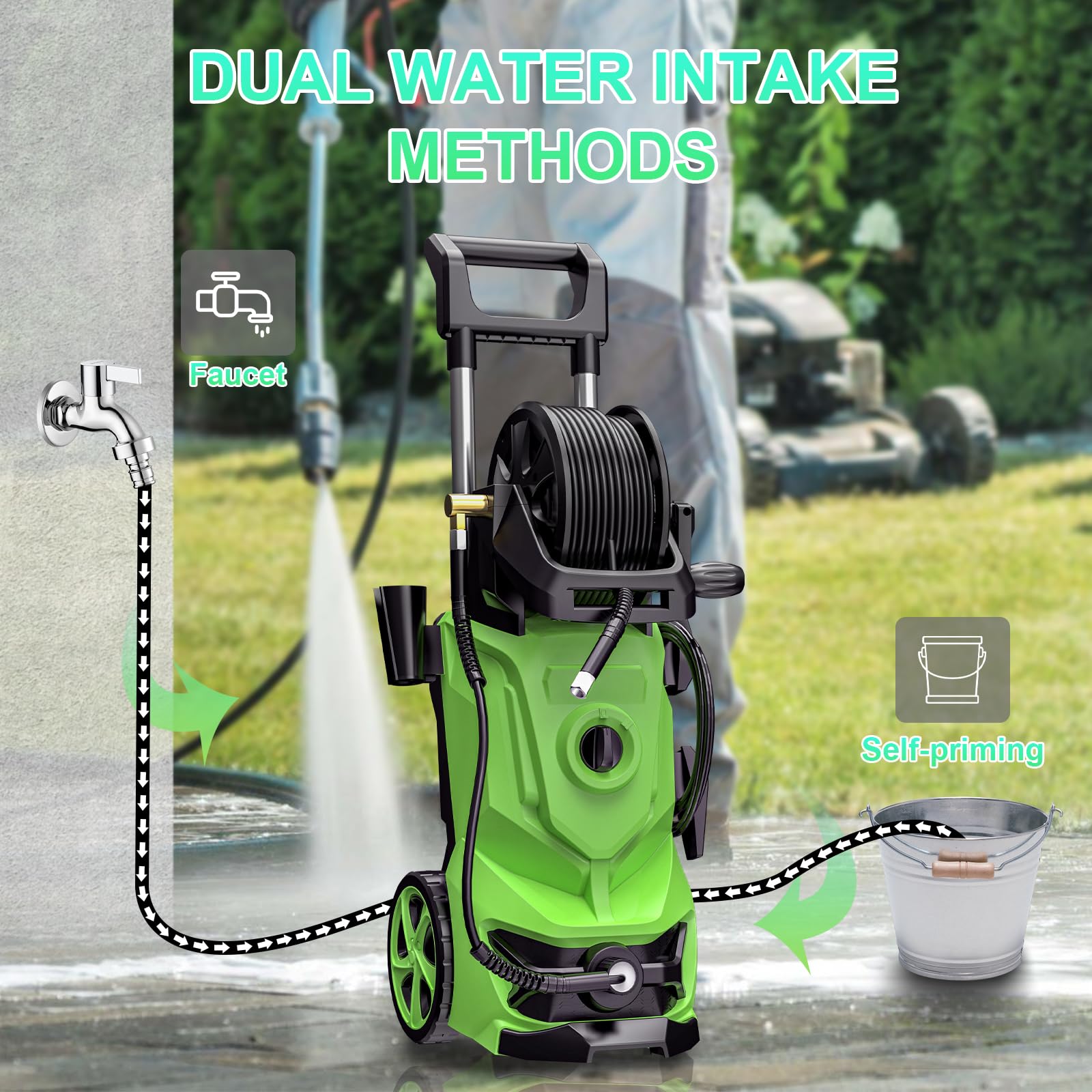 POLARPRA LED Garage Light - 160W LED Garage Ceiling Light 64000LM 6500K and Electric Power Washer - 3000 PSI 2.6 GPM Pressure Washers with Foam Cannon and 4 Quick Connect Nozzles
