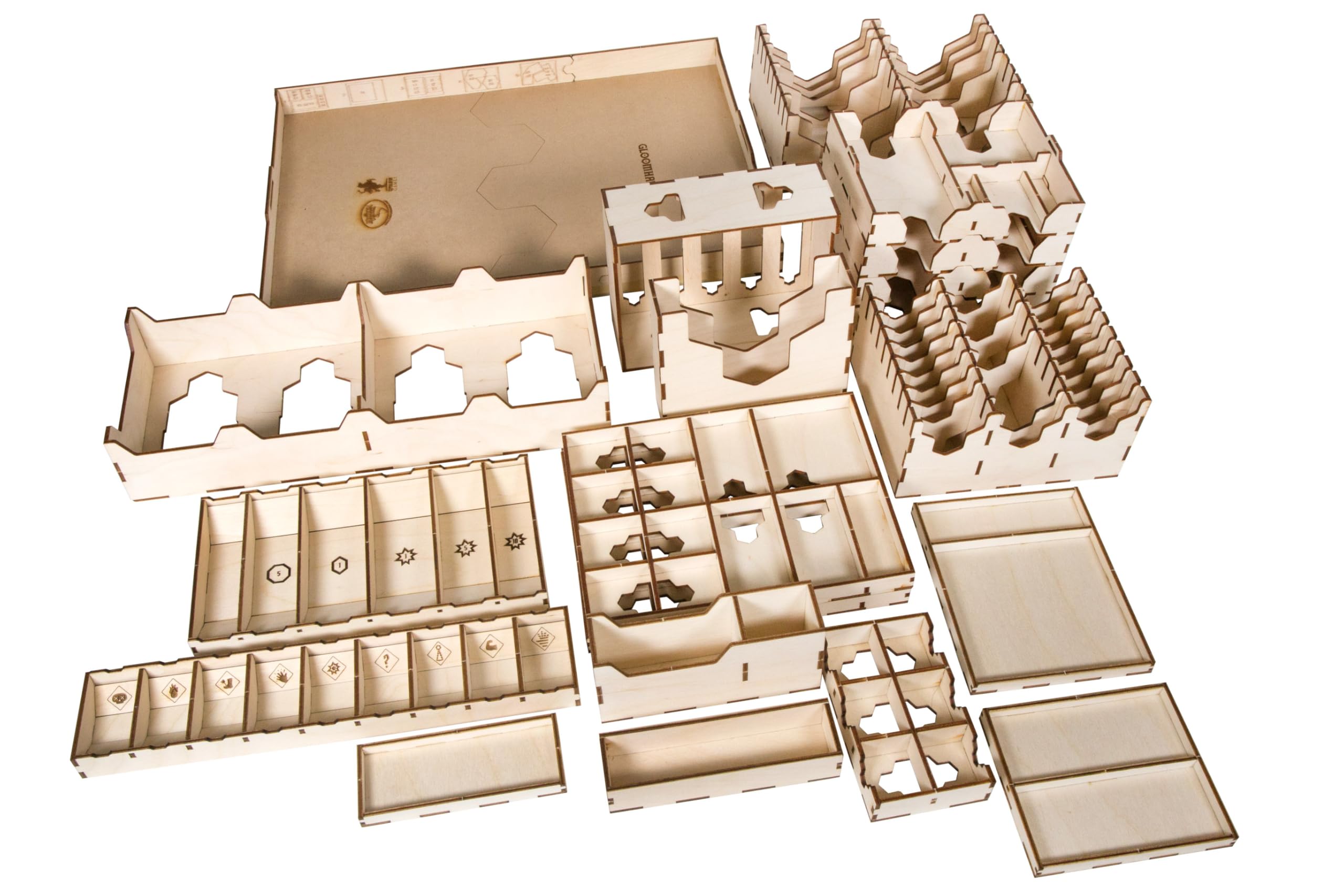 The Broken Token Game Organizer Compatible with Gloomhaven - Wooden Game Organizing Box with Multiple Trays and Dividers