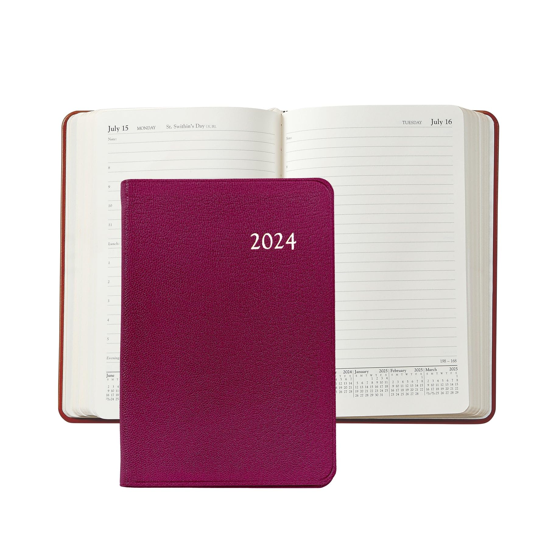Graphic Image 2024 Daily Journal, Day-at-a-view appointment and Calendar pages, Genuine Leather (5½" W x 8" H - Made in the USA)