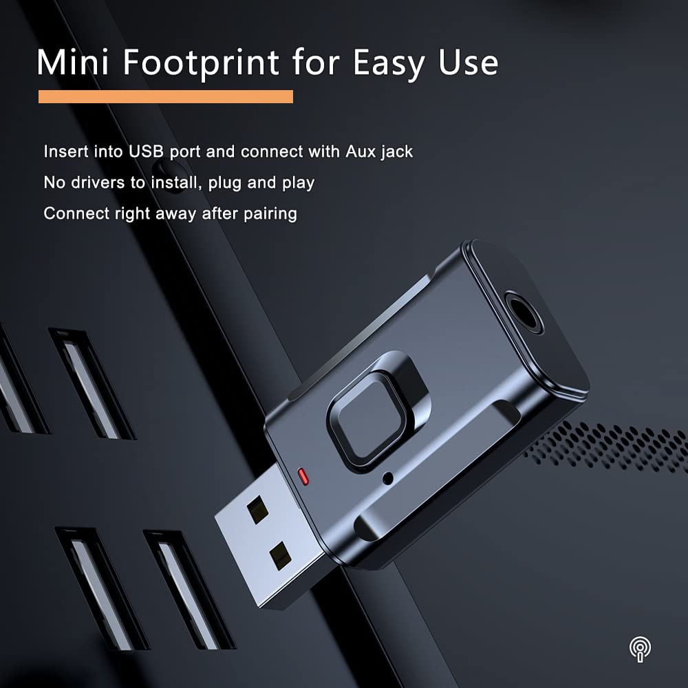 GMCELL USB Bluetooth Adapter for PC, Wireless Computer Dongle 2-in-1 Transmitter & Receiver Aux Input