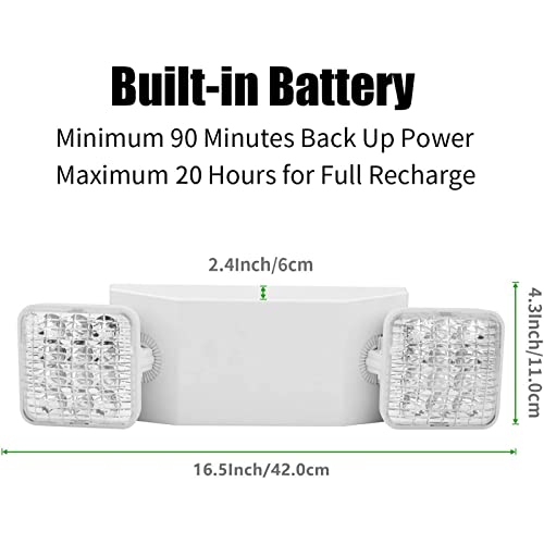 Pendtlit Commercial Emergency Light, UL Certified, White Emergency Light Fixture with 2 LED Square Heads Adjustable & Backup Batteries Exit Lighting(6Pack)