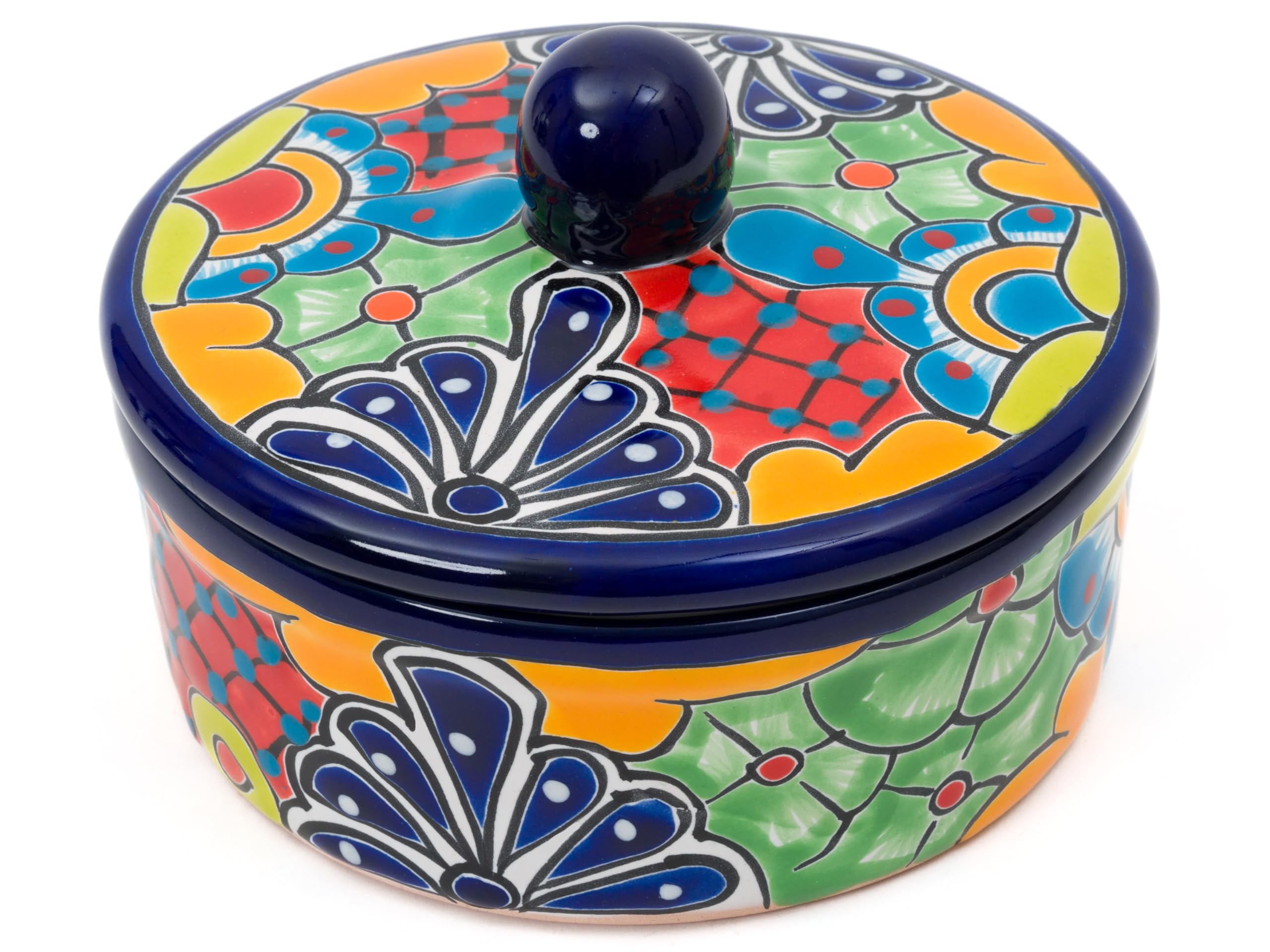 Enchanted Talavera Traditional Authentic Mexican Hand Painted Talavera Ceramic Tortilla Warmer Bowl With Lid Colorful Spanish Mexican Serveware Roti Pancakes Party Serving, Turquoise