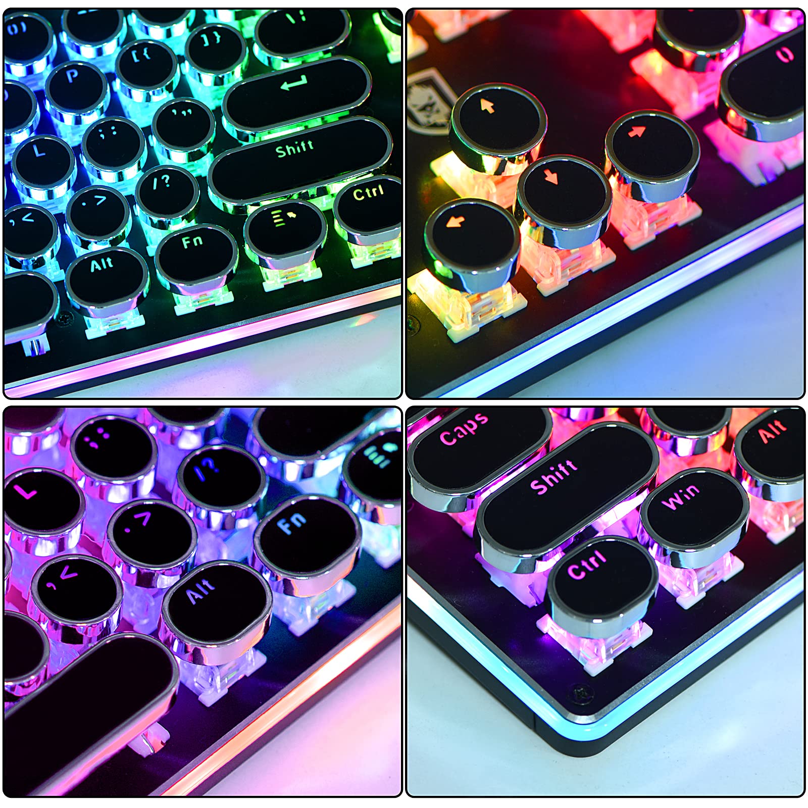 KOLMAX HUNTER Typewriter Style Mechanical Gaming Keyboard,RGB Backlit Wired Gaming Keyboard with Blue Switch Retro Steampunk Round 104 Anti-ghosting Retro Round Keycaps for Windows/Mac/PC