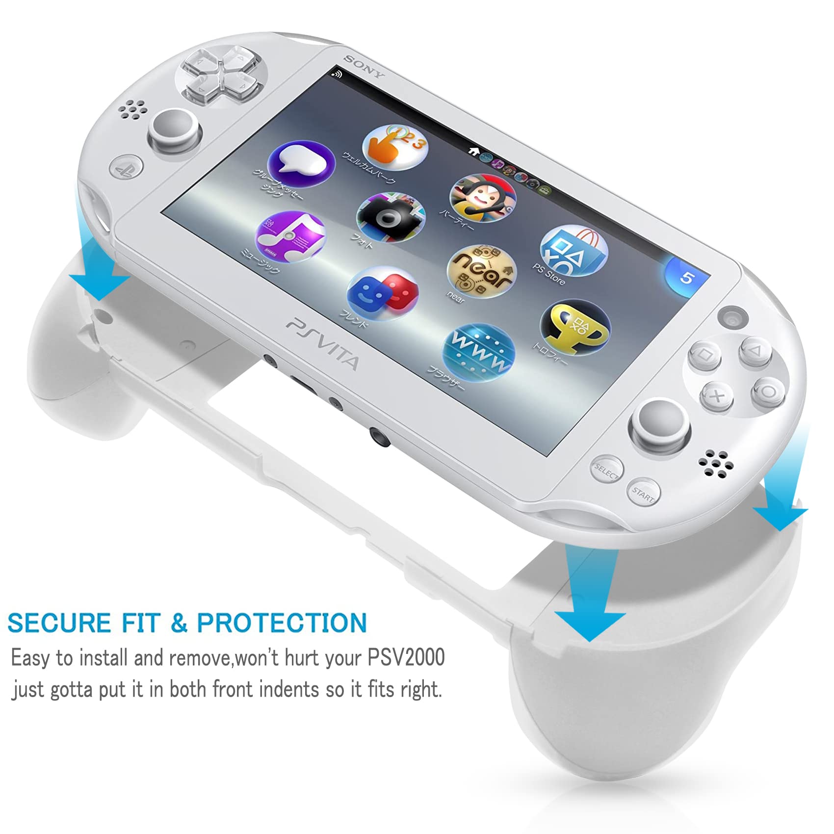 Gorliskl Hand Grip Handle Joypad Protective Case with L2 R2 Trigger Button Grip Shell Controller Protective Case for Sony PlayStation PS Vita 2000 PSV 2000 PS Vita Slim.(White)