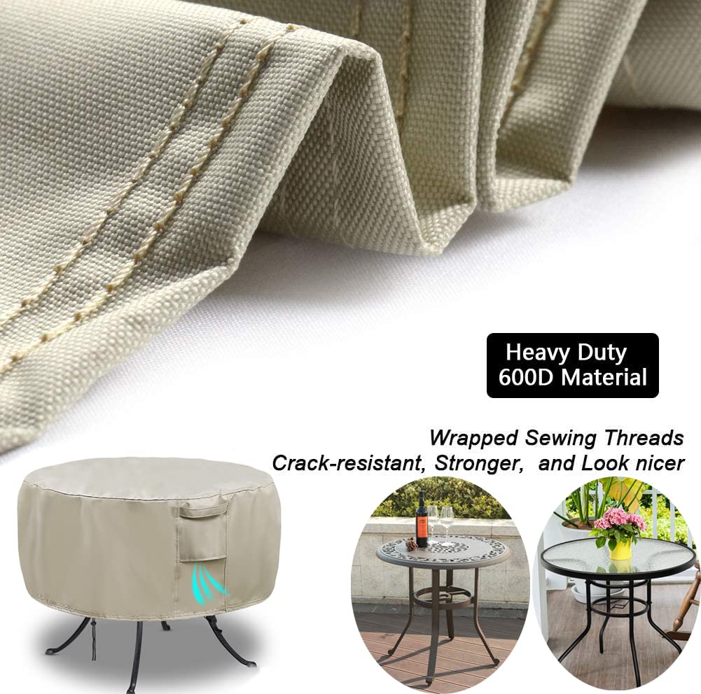 POMER 36 Inch Round Patio Table Cover, Waterproof Dining Table Cover for 34" 36" Outdoor Coffee Side Table Dustproof Patio Bistro Table Cover - 36" D x 20" H
