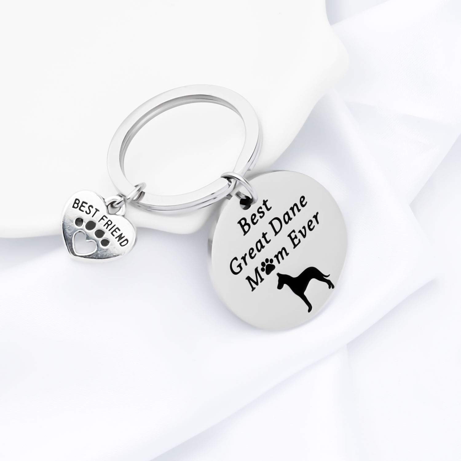 FUSTMW Great Dane Lover Gifts Best Great Dane Mom Ever Keychain Great Dane Mom Gifts for Dog Owners (silver)