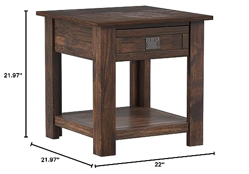 SIMPLIHOME Monroe Solid Acacia Wood 22 inch wide Square Rustic End Side Table in Distressed Charcoal Brown with Storage, 1 Drawer, for the Living Room and Bedroom