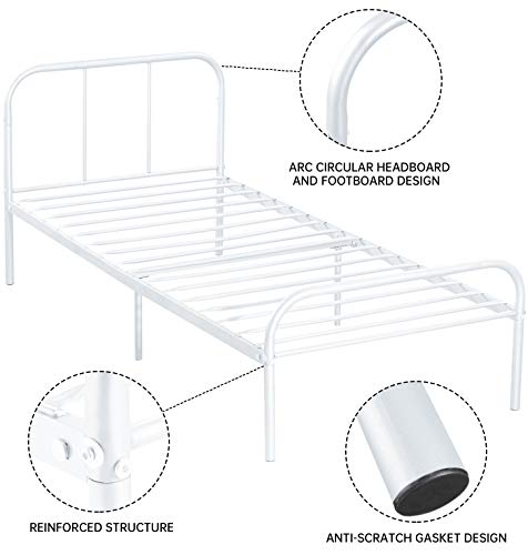 Voilamart Kids Twin Bed with Storage,Twin Metal Bed Frames with Headboard and Footboard, White Metal Platform No Box Spring Needed for Kids