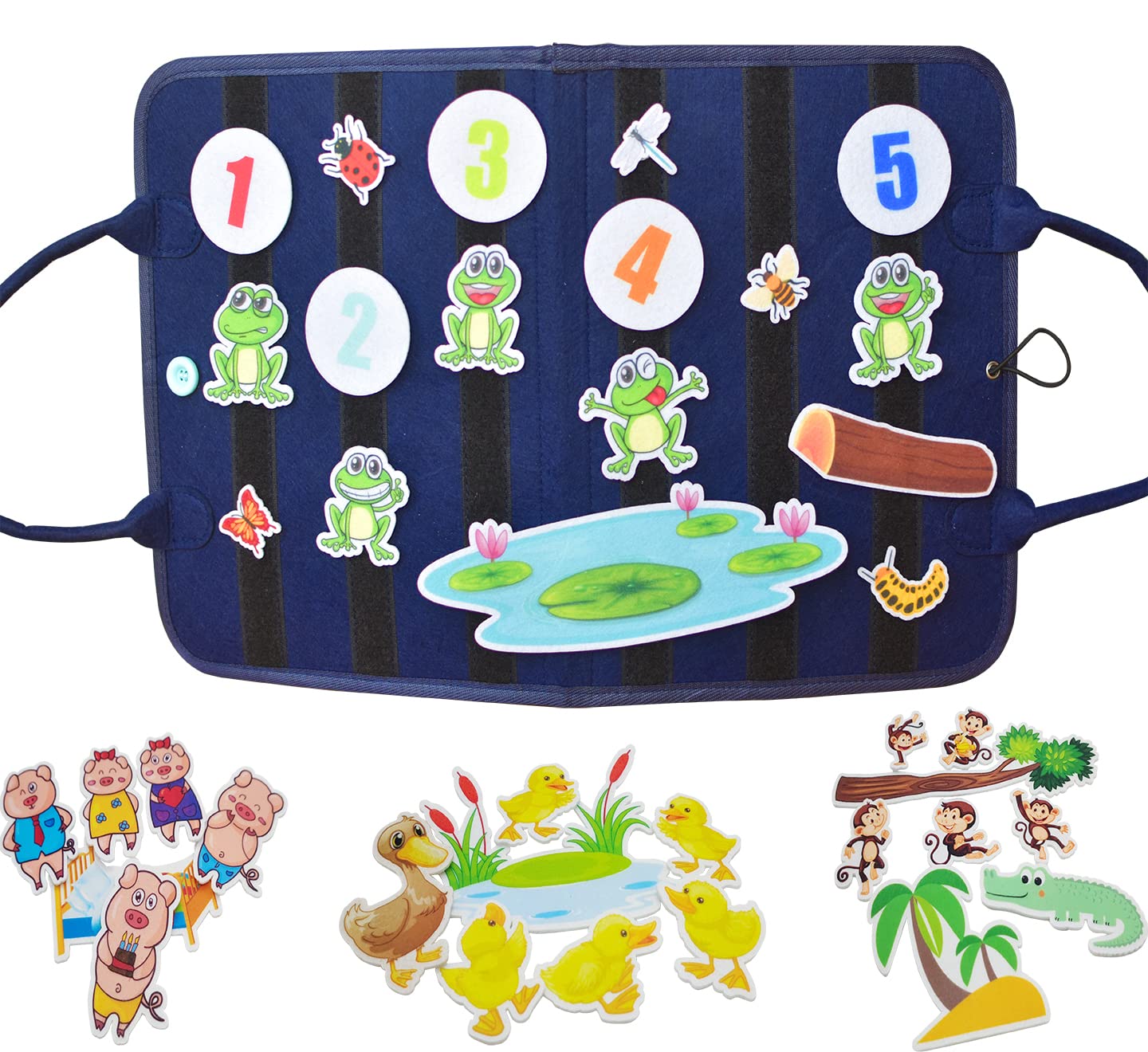 Felt Board Story Sets for Toddlers,4 Sets Felt Board Stories Flannel Boards Stories for Preschool Classroom Felt Board Storytelling Kit for Preschool Five Monkeys Five Frogs Five Ducks Five Pigs