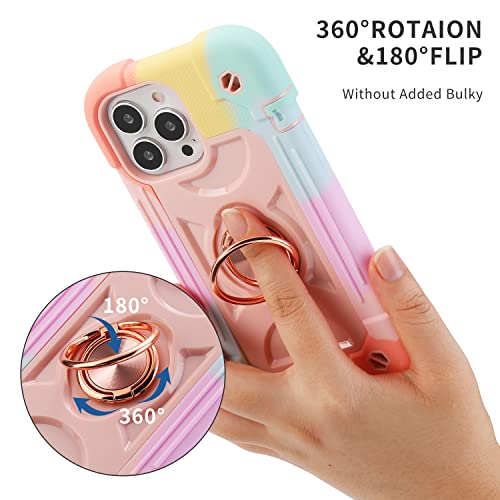 MARKILL Compatible with iPhone 13 Pro Max Case 6.7 Inch with Ring Stand, Heavy-Duty Military Grade Shockproof Phone Cover with Magnetic Car Mount for iPhone 13 Pro Max. (Rainbow Pink)