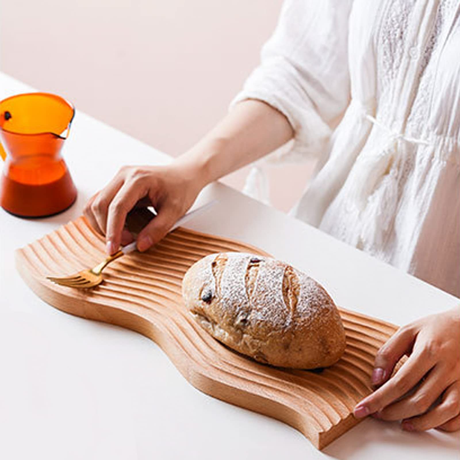 Enkrio Wood Serving Tray Decorative Tray Wood Trays Wooden Breakfast Tray Kitchen Serving Tray Wave Shape Cheese Board for Bread Meat Vegetables Wooden Tray for Home Bathroom Coffee Table Decor