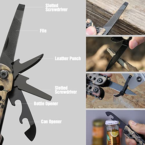 MOSSY OAK Multi-tool - 13 in 1 Multi Function Pliers - Folding Pocket Tool with Sheath, Camo - Portable Pocket Knife for Outdoors, Survival, Camping, Fishing, Hunting, Hiking,Christmas Gift for men