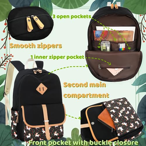 Leaper Women Striped Canvas Backpack Large Laptop Bag Girls Travel Shoulder Bag bag Daypack Black