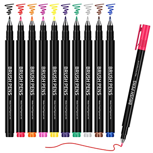 Vitoler Calligraphy Pens, Technical Ink Pens Set, 10 Color Brush tip Calligraphy Markers for Beginners, Hand Lettering Pens for Writing, Drawings, Signature, Sketching, Bullet Journaling