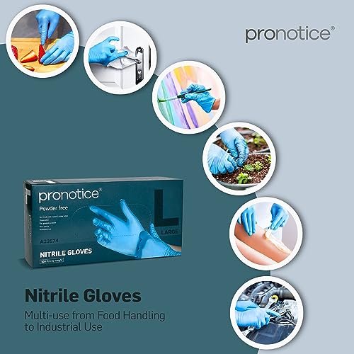 Pronotice Disposable Nitrile Glove, Blue, General Purpose, PowderFree, Food Safe, Cleaning, Latex-Free, Full Case 1000 Gloves (Large)