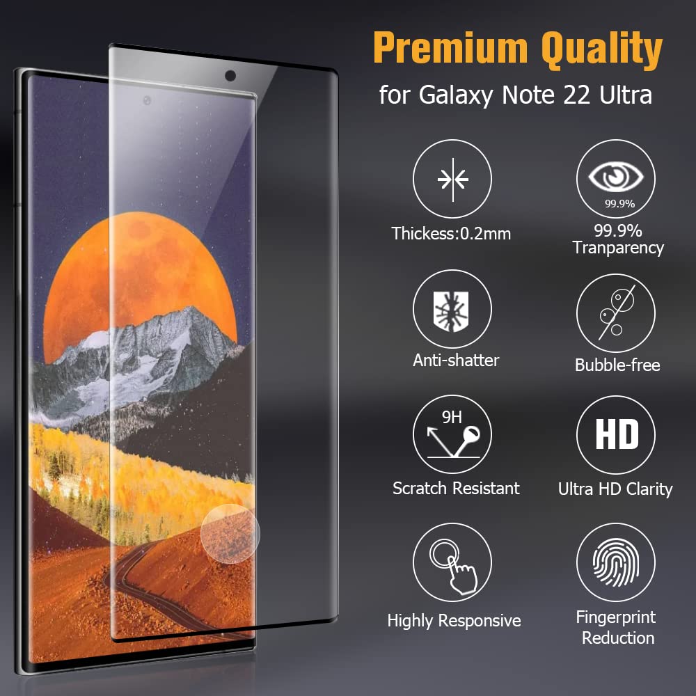 Galaxy S22 Ultra Screen Protector 【2+2 Pack】With Camera Lens Protector, Compatible Fingerprint, 3D Glass Full Coverage 9H Hardness Tempered Glass Screen Protector for Samsung Galaxy S22 Ultra 5G 6.8
