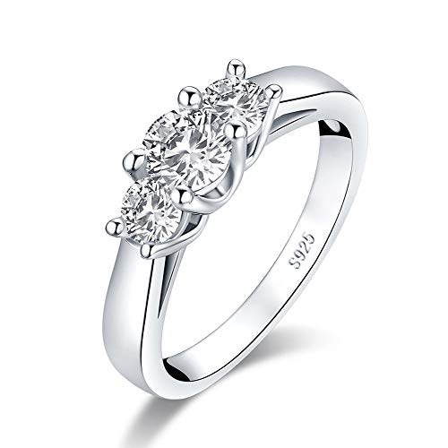 DYUNQ Three Stone Engagement Rings Round Cut Diamond Wedding Sterling Silver Cubic Zirconia CZ Ring 0.8 Carat, Valentine's Day Gift