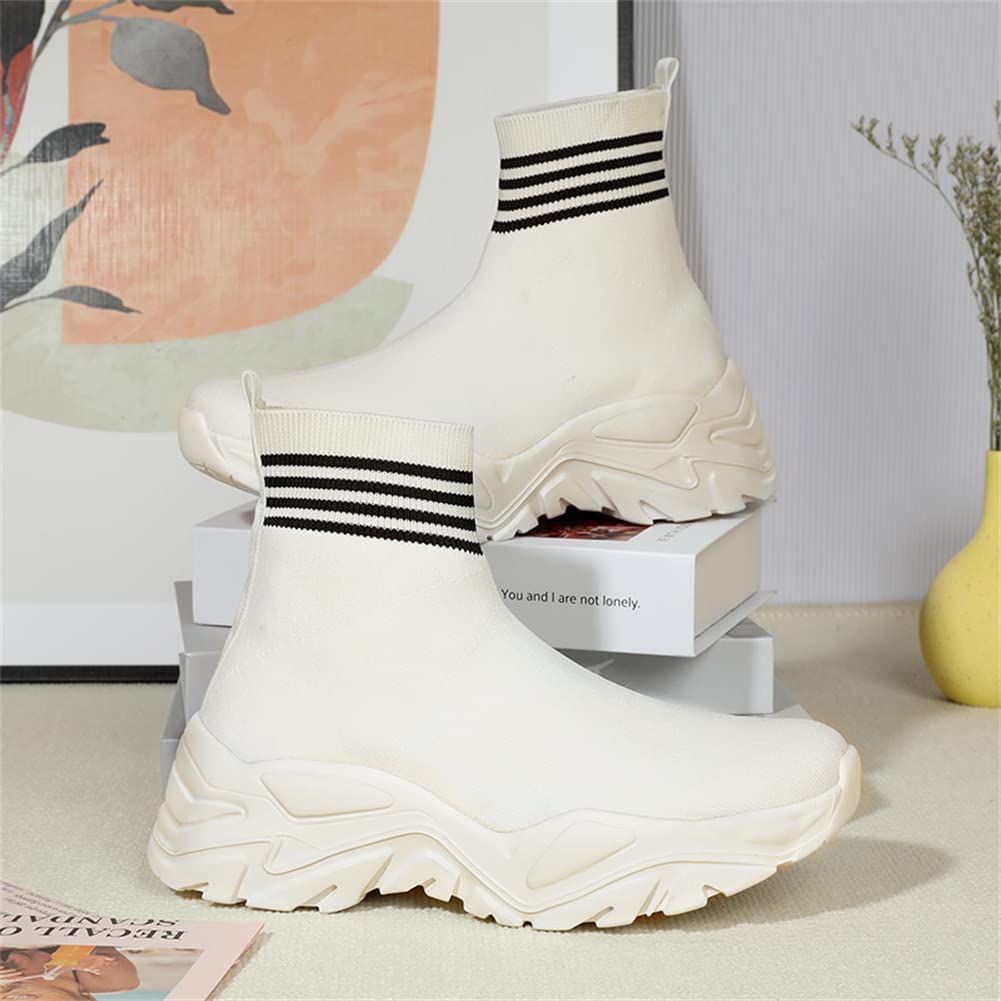 Gospt Stylish Sock Sneakers for Women Lightweight Sports Gym Cross Training Shoes White 9