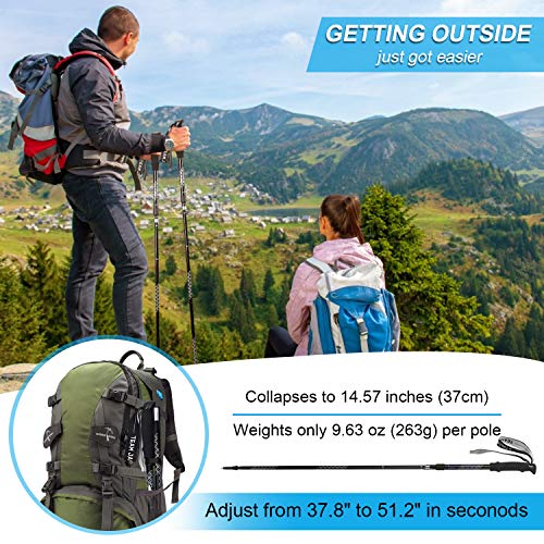 Folding Trekking Poles - 2pcs Pack Adjustable Strong Lightweight Walking Sticks, Tri-Fold Quick Adjust Flip-Lock Padded Strap Perfect for Backpacking and Snowshoeing
