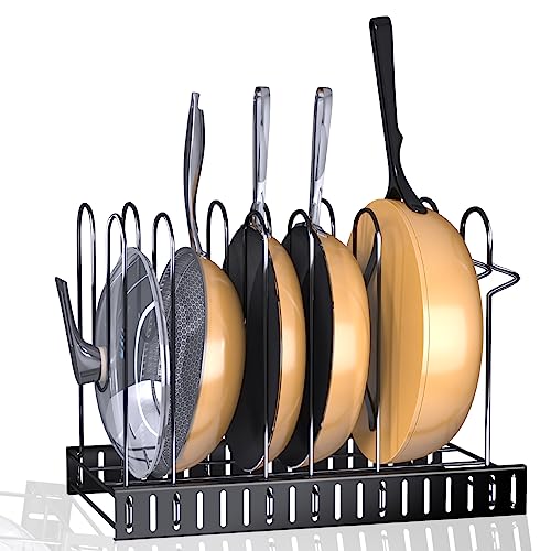 HAOWUJIN Pots And Pans Organizer for Cabinet, 8 Tiers Adjustable With Drain Tray Pan Organizer Rack for Under Cabinet, Kitchen Cookware Baking Cookie Cutting Board 3 DIY Methods Pot Lid Organizer