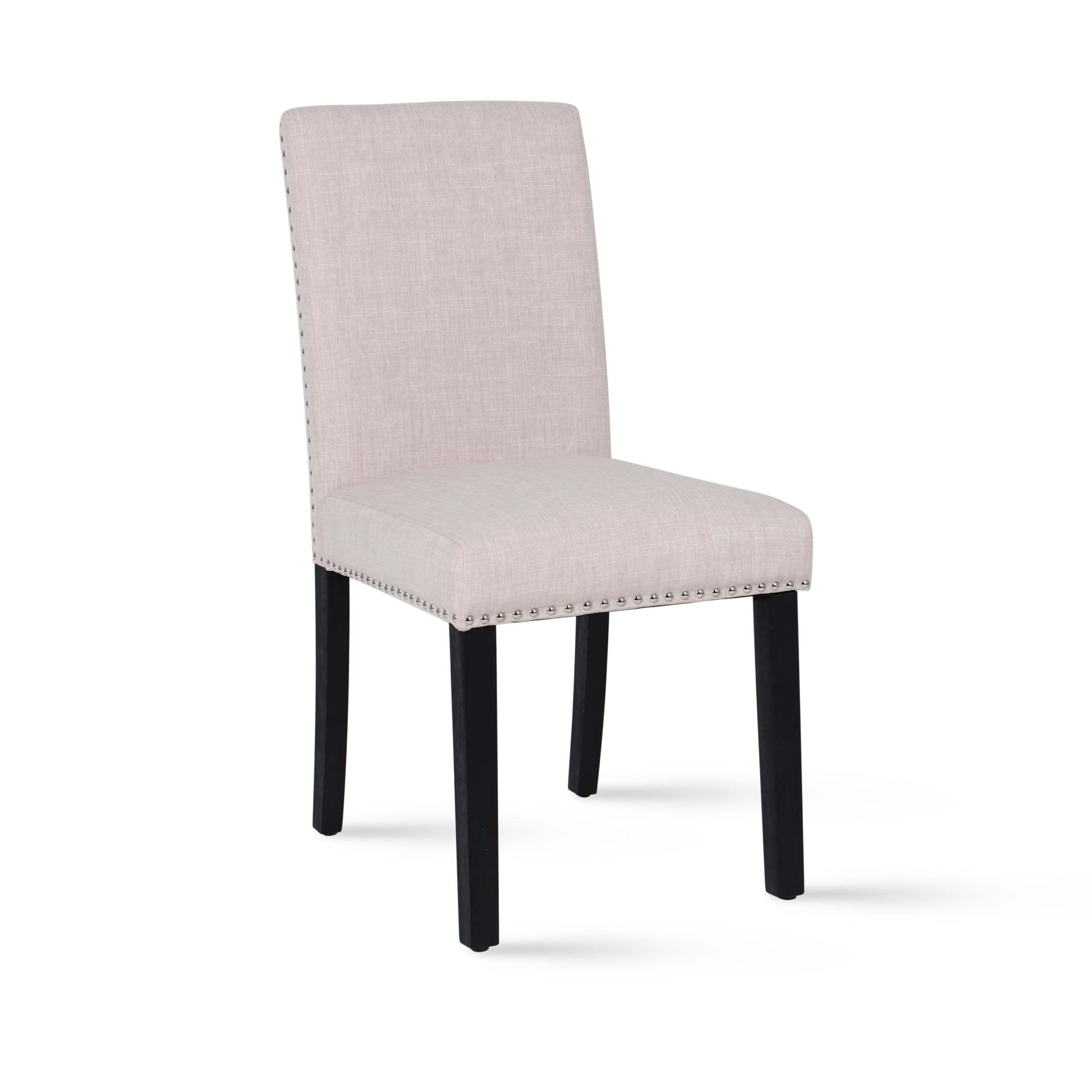 DrInn Dining Chairs, Modern Farmhouse Linen Nail Head Trimmed Upholstered DiningChairs, Set of 2 (Beige)