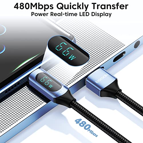 USB C to A Cable Fast Charging Cable, 66W/6A 6.6FT USB C Charging Cable with Led Display, USB Type C Cable Nylon Braided 480Mbps USB C Fast Charging Cable for Samsung Galaxy iPad LG