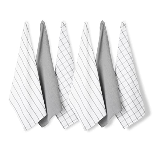 LANE LINEN Kitchen Towels and Dishcloths Set - Pack of 6 Cotton Dish Cloths, 18βx 28β, Soft Hand for Kitchen, Tea Towels, Premium Quick Drying Cleaning Grey