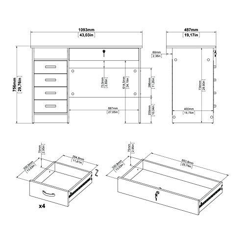 Tvilum, Oak Structure Walden Desk with 5 Drawers