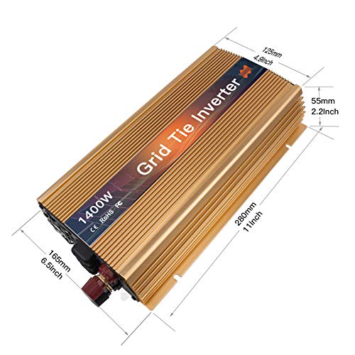 Mars Rock 1400w Grid Tie Micro Solar Inverter, 20-50v Dc To 90-140v Ac MPPT Pure Sine Wave Converter For 1400w To 2000w 36v Solar Power System Island Distinguished Gold Color Design (GTI1400W36V120G)