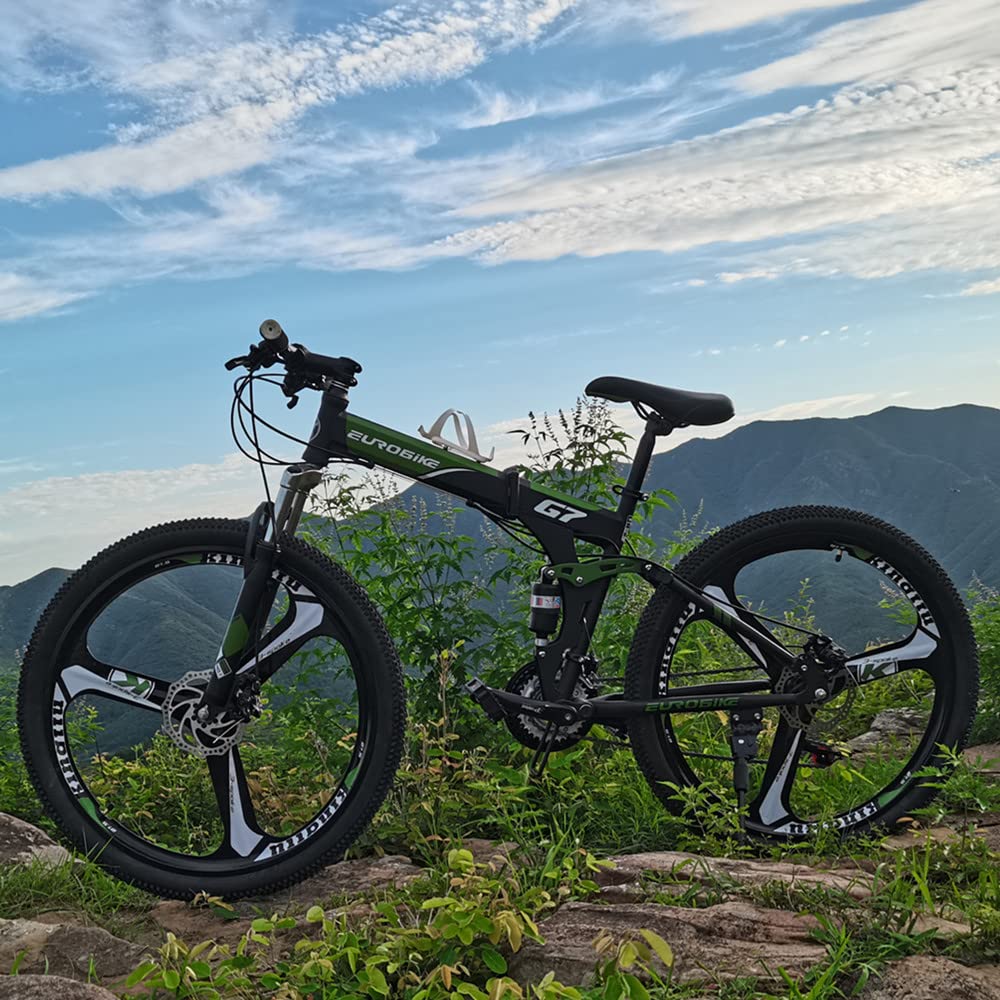 EUROBIKE Folding Mountain Bikes 27.5 for Men Adult Bicycles 3 Spoke(Green)