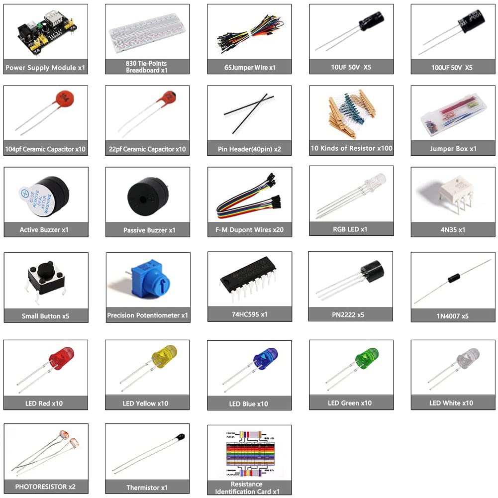 Kootage UNO R3 Starter Component Kit Beginner Kit Controller Board Cable Resistor Breadboard Compatible Total 400 Items for Arduino